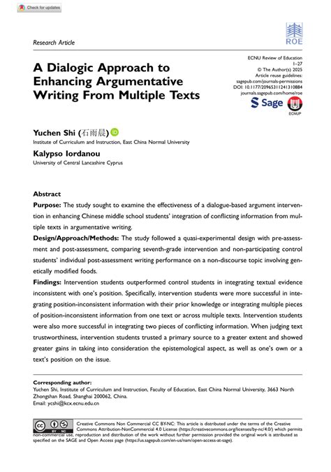 Pdf A Dialogic Approach To Enhancing Argumentative Writing From