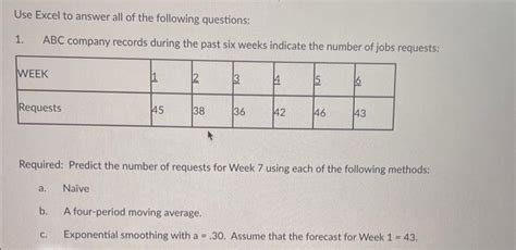 Solved Use Excel To Answer All Of The Following Questions