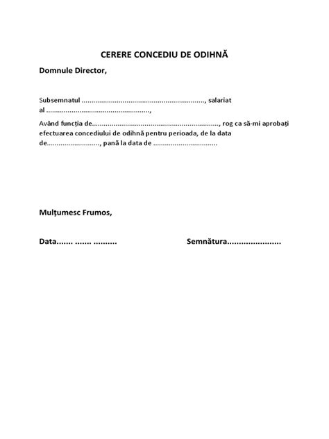 Model Cerere Concediu De Odihna Pdf