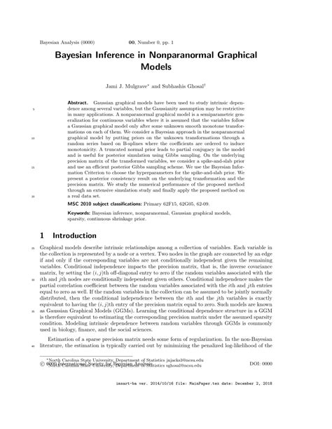 PDF Bayesian Inference In Nonparanormal Graphical Models
