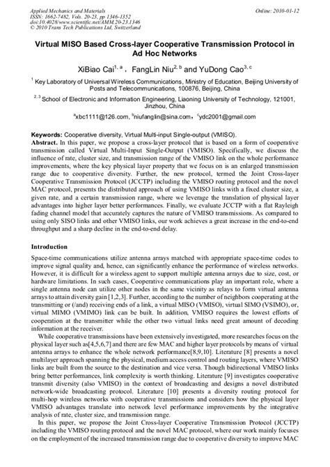 Virtual Miso Based Cross Layer Cooperative Transmission Protocol In Ad Hoc Networks Scientificnet