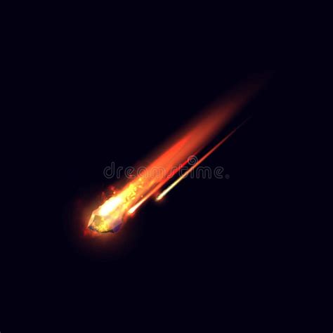 Falling Asteroid Or Comet With Fire And Dust Tail Realistic Vector High Speed Flying Meteorite