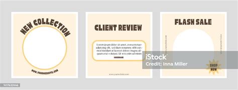 판매 발표 소셜 미디어 Ig 프레임 게시물 템플릿 레트로 미니멀리스트 디자인 빈티지 서체가있는 정사각형 포스터의 벡터 세트 고객 리뷰 및 플래시 판매 광고 배너 형판에 대한