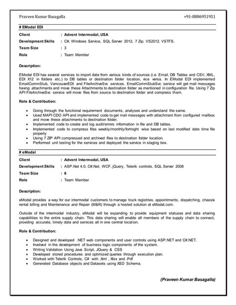 Praveen4years Dot Net Resume Docx Databases Computer Software And Applications