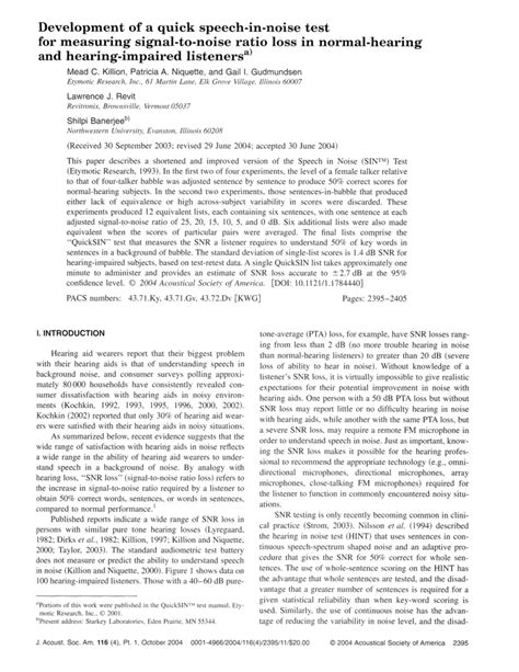 Pdf Erratum “development Of A Quick Speech In Noise Test For Measuring Signal To Noise Ratio