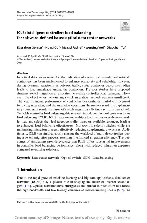 Iclb Intelligent Controllers Load Balancing For Software Defined Based