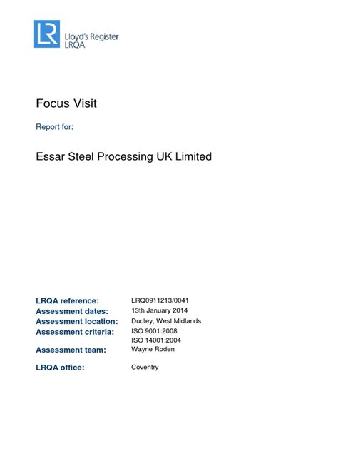 Lrqa Focus Visit January 2014 Pdf Internal Audit Audit