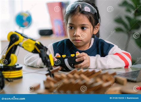 Asian Girls Were Learning Robot Programming And Getting Lessons Control On Robot Arms