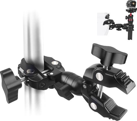 Jebutu Double Camera Mount Clamp 360° Rotation Ball Head Crab Plier Clip Bracket