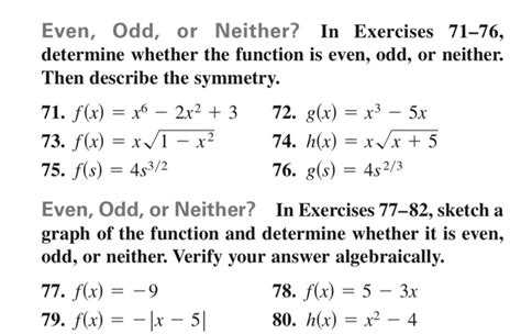 Solved Even Odd Or Neither In Exercises 71 76 Determine Chegg Com