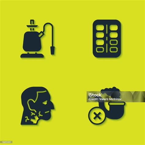 후크카 연기 인후암 니코틴 잇몸 물집 팩 아이콘이 있는 흡연 파이프 세트 벡터 갑상샘에 대한 스톡 벡터 아트 및 기타 이미지