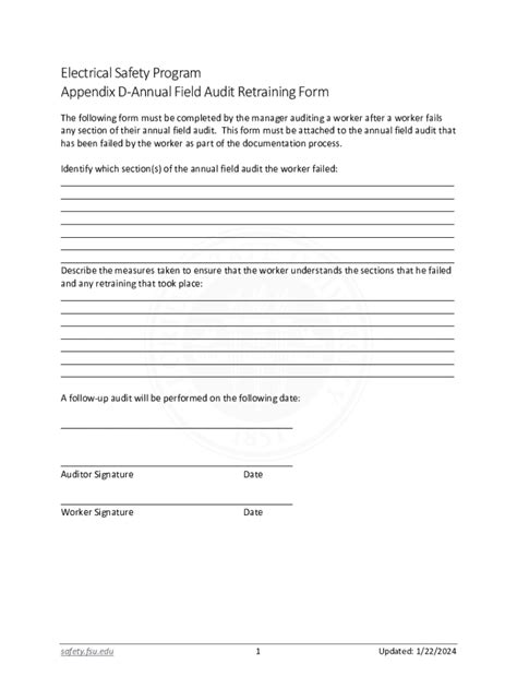 Fillable Online Electrical Safety Program Annual Field Audit