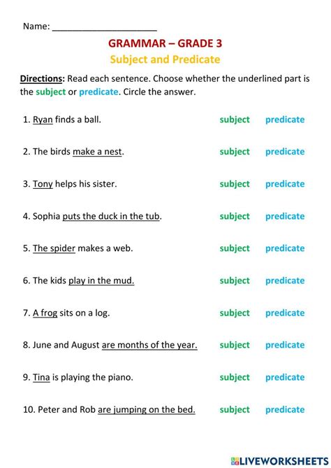 Subject And Predicate 1 Worksheet Artofit
