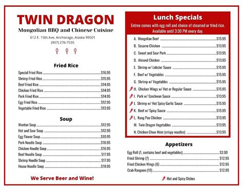 Menu At Twin Dragon Mongolian Bar B Q Anchorage