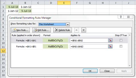 microsoft excel compare two date columns and highlight the newest