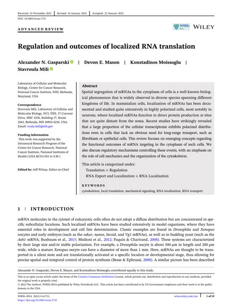 Pdf Regulation And Outcomes Of Localized Rna Translation