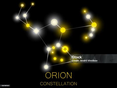 오리온 별자리 밤 하늘에 밝은 노란색 별 깊은 우주 우주에 있는 별의 클러스터 벡터 일러스트레이션 0명에 대한 스톡 벡터 아트 및 기타 이미지 Istock