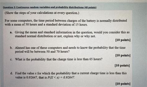 Solved Question Continuous Random Variables And Chegg