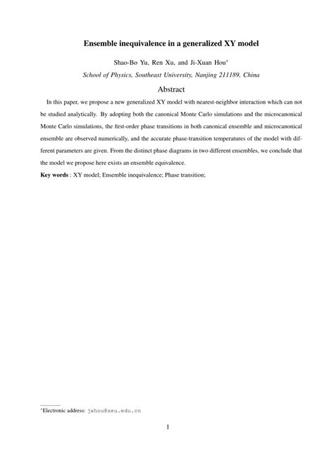 Pdf Ensemble Inequivalence In A Generalized Xy Model