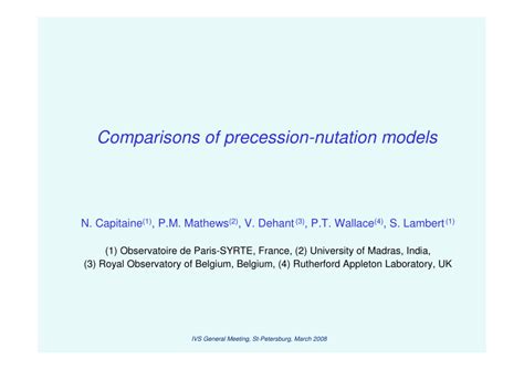 Pdf Comparisons Of Precession Nutation Models