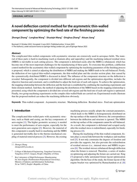 A Novel Deflection Control Method For The Asymmetric Thin Walled Component By Optimizing The