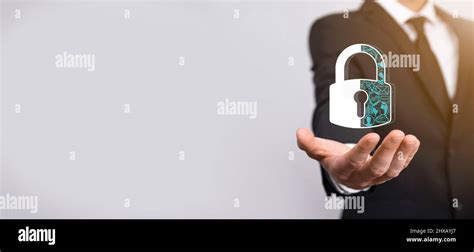 Cyber Security Network Padlock Icon And Internet Technology Networking Businessman Protecting