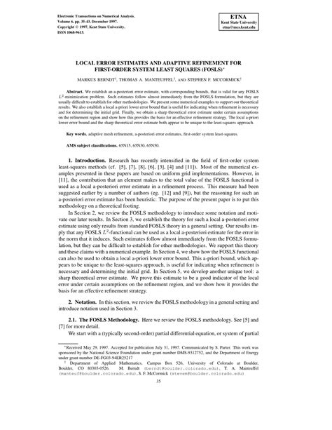 PDF Local Error Estimates And Adaptive Refinement For First Order System Least Squares FOSLS