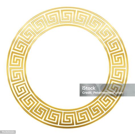 메이 더는 완벽 한 패턴으로 원형 프레임을 디자인 합니다 반복 되는 모티프로 형상화 된 연속 라인으로 제작 된 장식 테두리 골든 메 안드로스 그리스어 프 렛 또는 그리스어