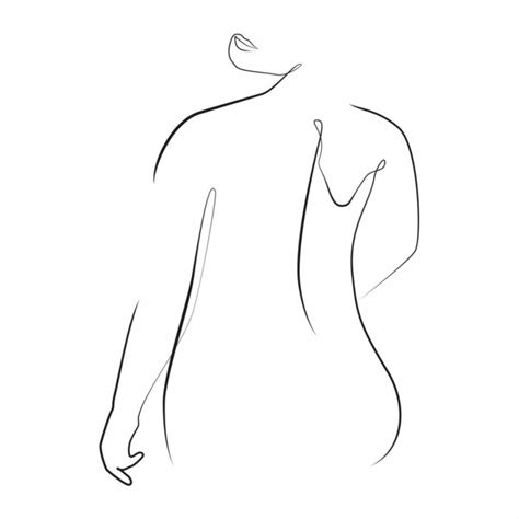 Curvy Naked Woman Stands With Her Back Turned One Line Drawing Pinturas
