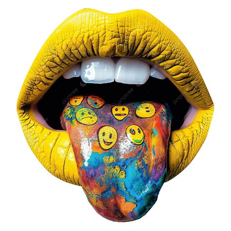 Labios Amarillos Psicodélicos Con Emojis De Lengua Sobresaliente En La