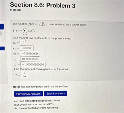 solved section 8 6 problem 3 1 point the function