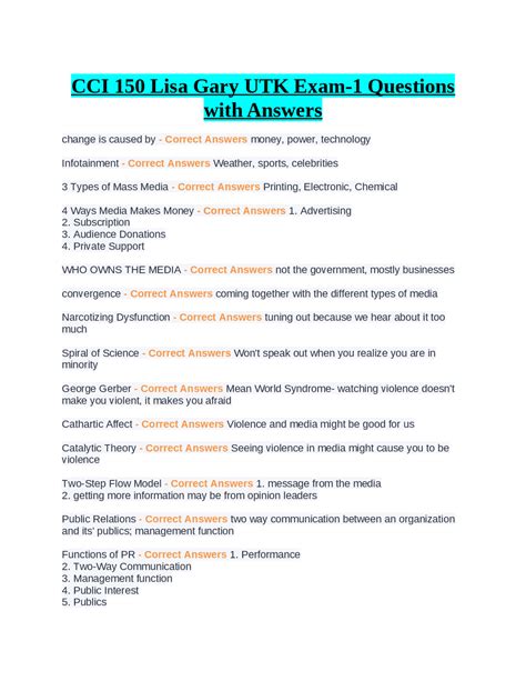 cci 150 lisa gary utk exam 1 questions with answers exams nursing docsity