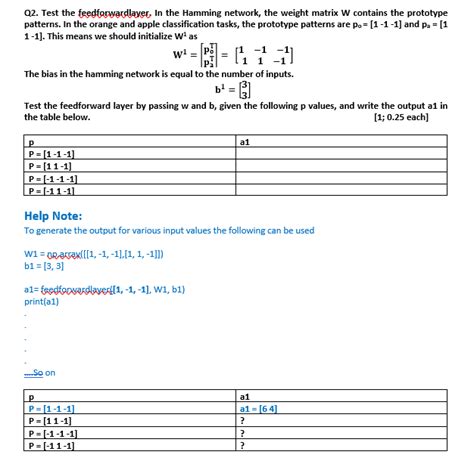 solved q2 test the feedforwardlayer in the hamming