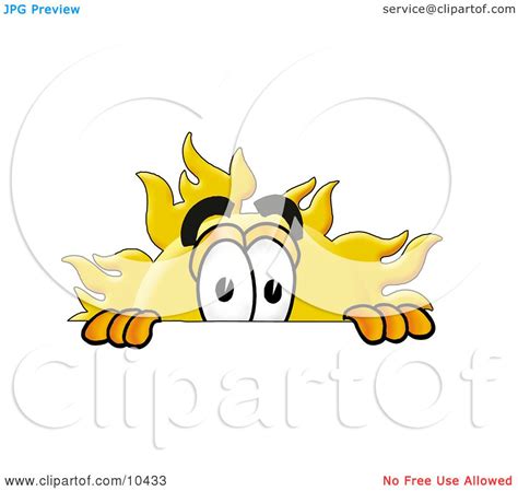 Clipart Picture Of A Sun Mascot Cartoon Character Peeking Over A Surface By Toons4biz 10433