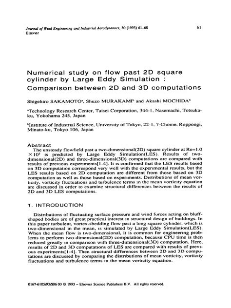 Numerical Study On Flow Past 2d Square Cylinder By Large Eddy Simulation Comparison Between 2d