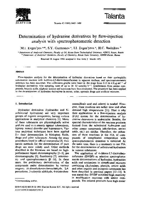 Pdf Determination Of Hydrazine Derivatives By Flow Injection Analysis With Spectrophotometric