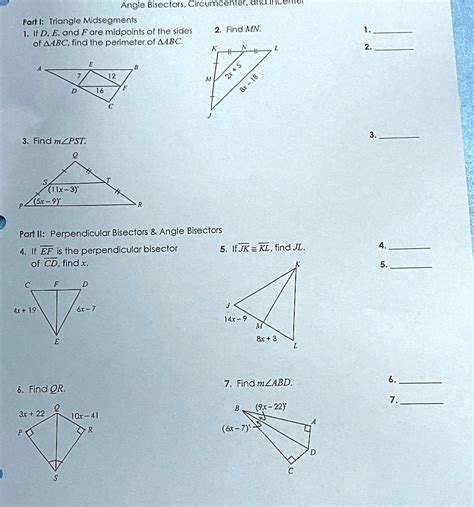 Solved Angle Bisectors Circumcenter And Incenter Part I Triangle Midsegments 1 If De And F