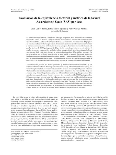 Pdf Evaluación De La Equivalencia Factorial Y Métrica De La Sexual Assertiveness Scale Sas