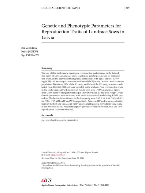 Pdf Genetic And Phenotypic Parameters For Reproduction Traits Of