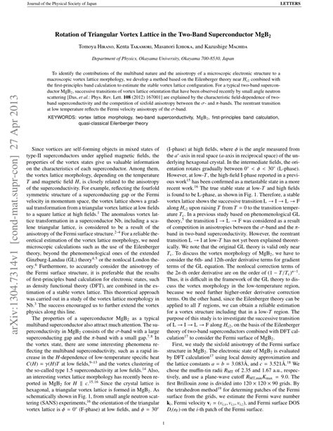 Pdf Rotation Of Triangular Vortex Lattice In The Two Band