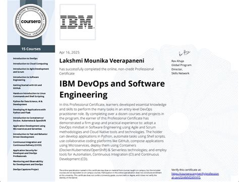 Devops Ibm Coursera Cloudcomputing Cicd Kubernetes Linux Lakshmi Mounika Veerapaneni