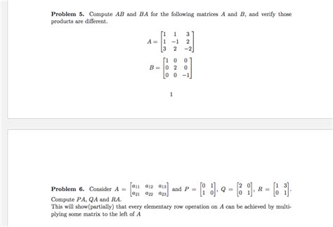 Solved Problem 5 Compute Ab And Ba For The Following