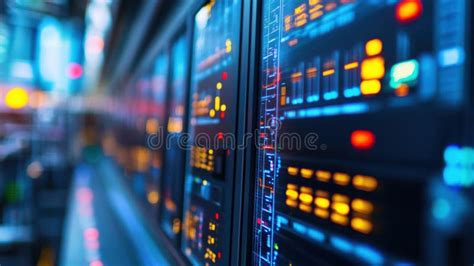 Server Room Data Center Showing Multiple Racks With Blinking Lights Displaying Server Status
