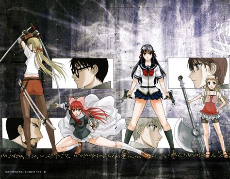 Hoshimura Makina Yamagami Itsuki And Kagami Oori Shikabane Hime Drawn By Akahito Yoshiichi