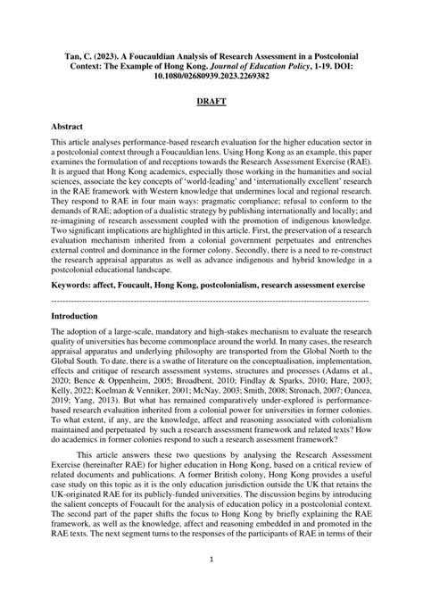 Pdf A Foucauldian Analysis Of Research Assessment In A Postcolonial