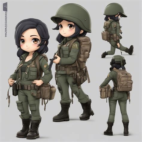 Premium Ai Image A Chibi Cartoon Tyle3dbrazilian Army Character Girl With Gun Jacket Using A