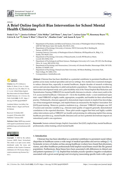 Pdf A Brief Online Implicit Bias Intervention For School Mental