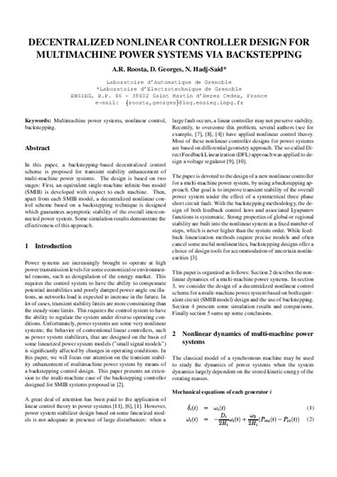 Pdf Backstepping Control For Multimachine Power Systems