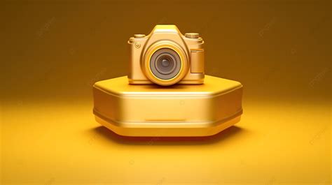 옐로우 골드 사진 카메라 기호가 있는 황금 연단 3d 렌더링된 소셜 미디어 아이콘 4k 로고 카메라 3d 로고 배경