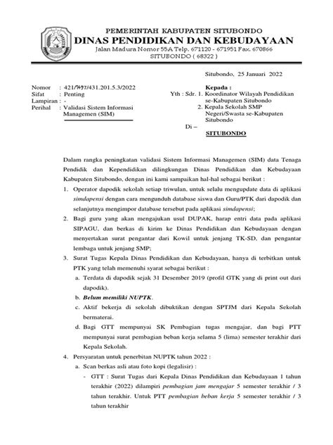 Surat Edaran Update Data Pdf